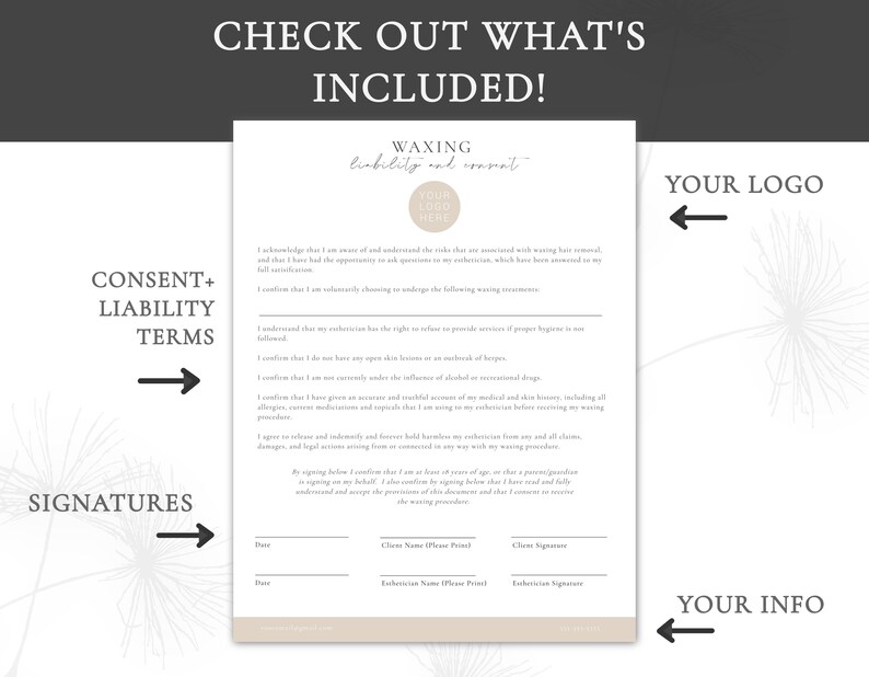 Waxing Client Liability and Consent Form Professional Waxing Treatment ...