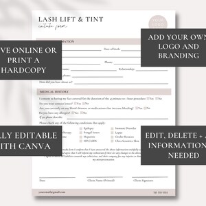 Lash Lift and Tint Client Intake and Consent Form | Editable Lash Lift ...