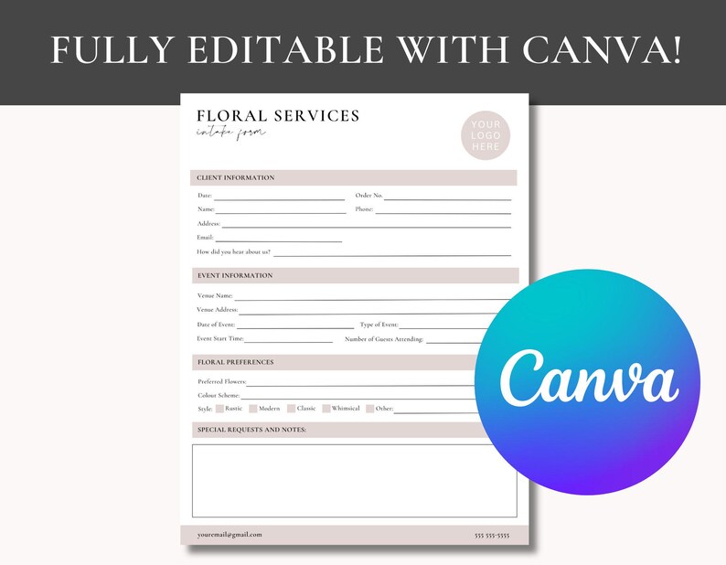 Flower Order Form Floral Services Client Intake Form Wedding Florist ...