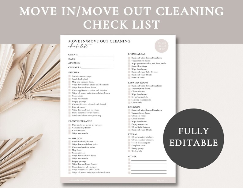 Move in and Move Out Cleaning Check List Template | Editable Cleaning ...