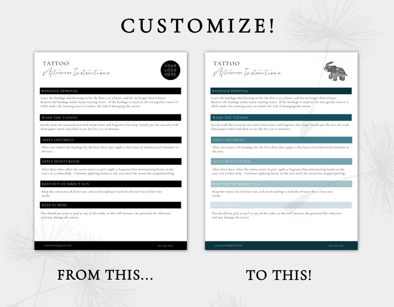 Tattoo Aftercare Instruction Template | Tattoo Artist Documents ...