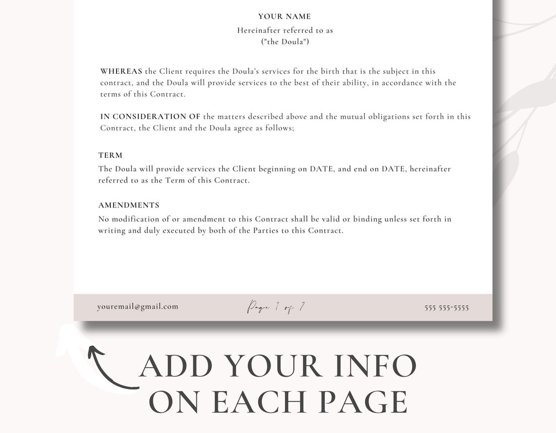 Birth Doula Contract Template Doula Services Agreement Doula Contract ...