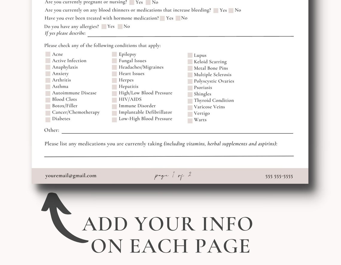 Laser Hair Removal Client Intake Form | Laser Hair Removal Consult Form ...