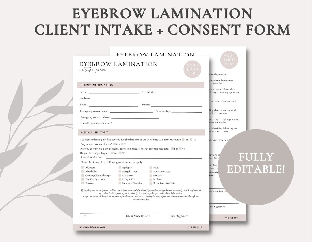 Eyebrow Lamination Client Intake and Consent Form | Eyebrow Lamination ...