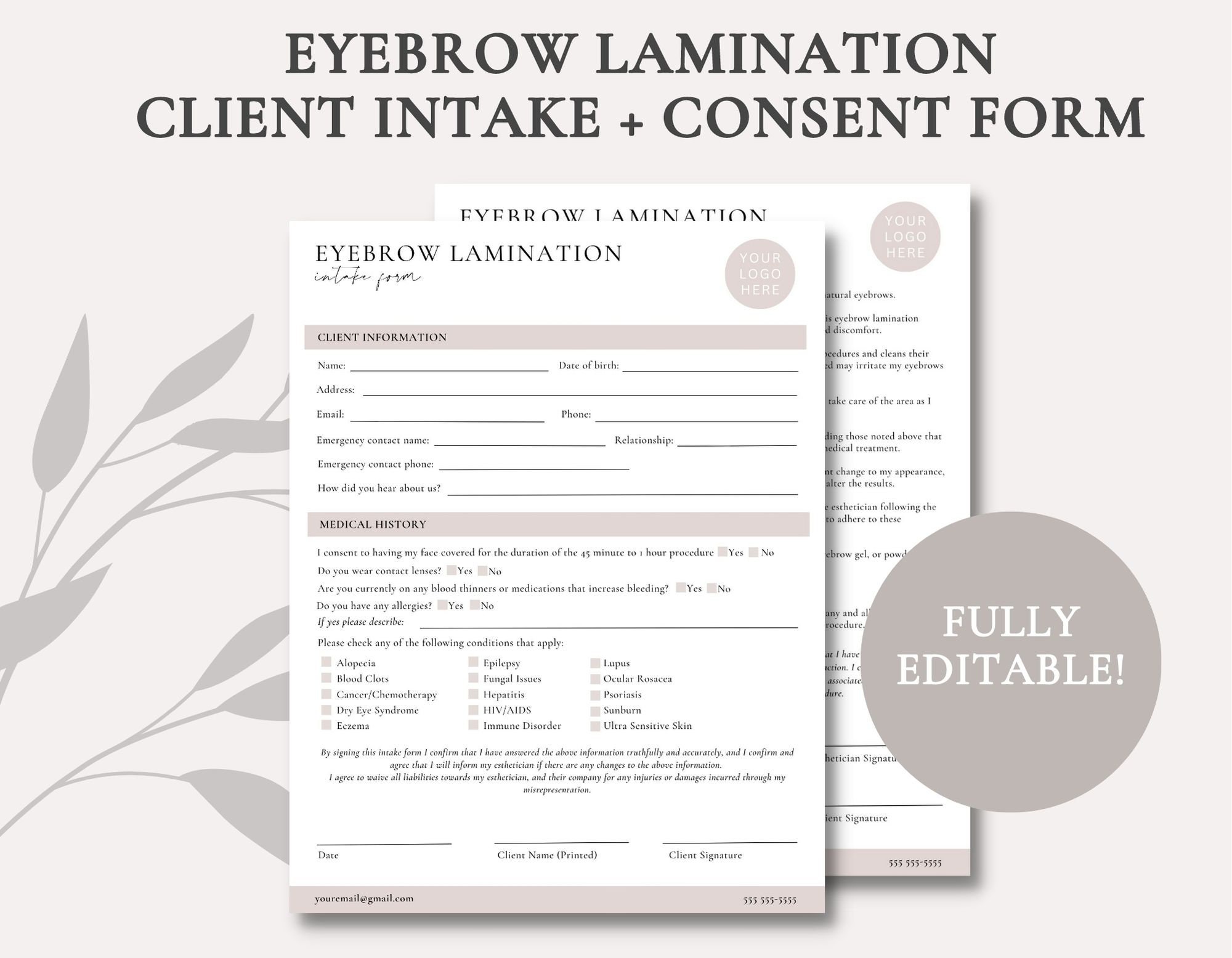 Eyebrow Lamination Client Intake and Consent Form | Eyebrow Lamination ...