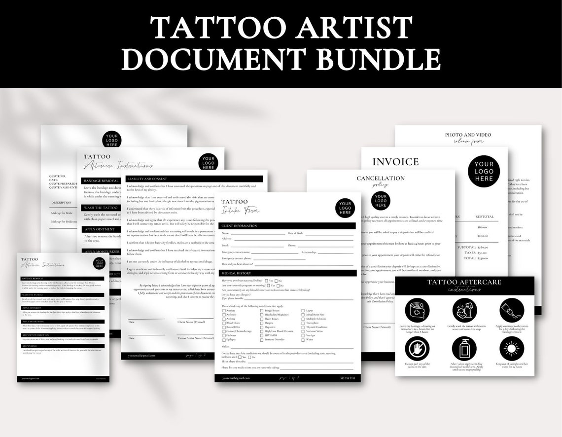 Tattoo Artist Document Bundle Editable Tattoo Consent Form - Etsy
