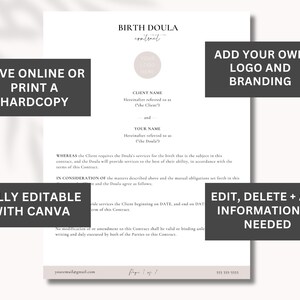 Birth Doula Contract Template | Doula Services Agreement | Doula ...
