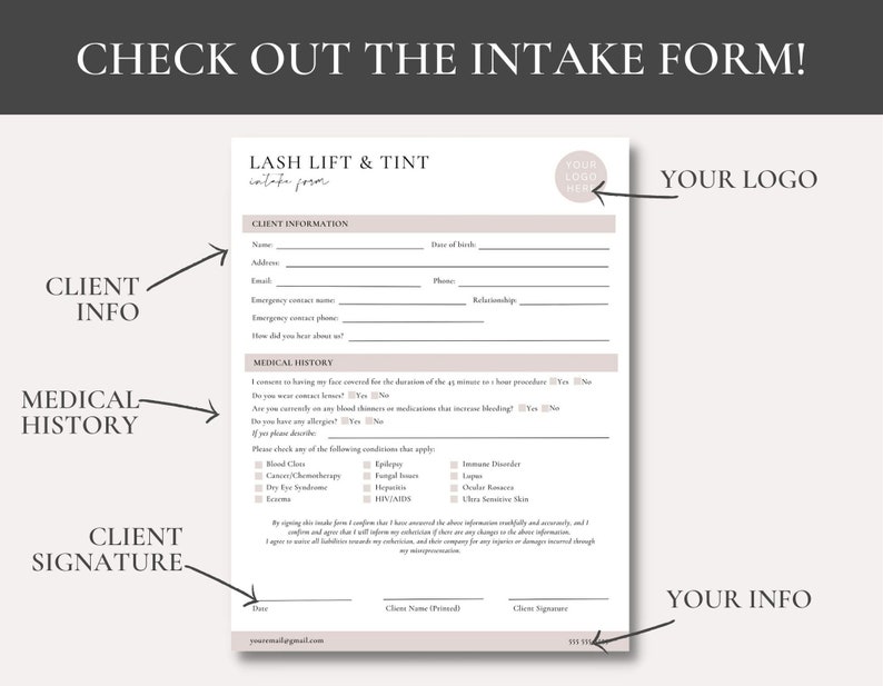 Lash Lift and Tint Client Intake and Consent Form | Editable Lash Lift ...