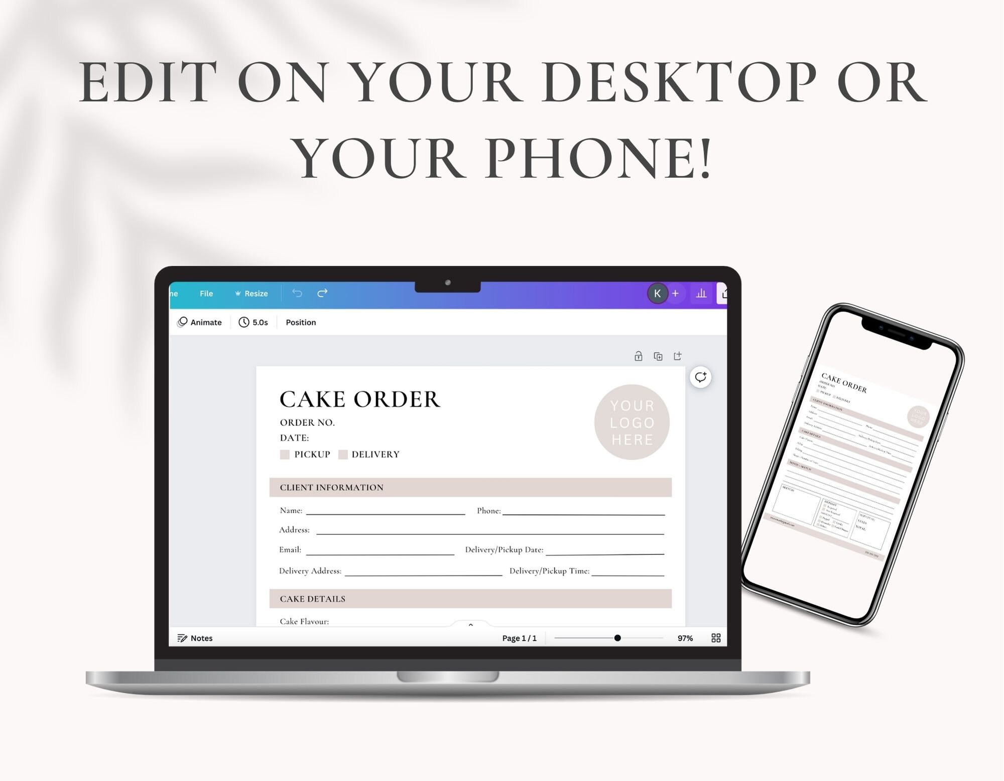 Cake Order Form Template Bakery Template Editable Cake Order Form ...