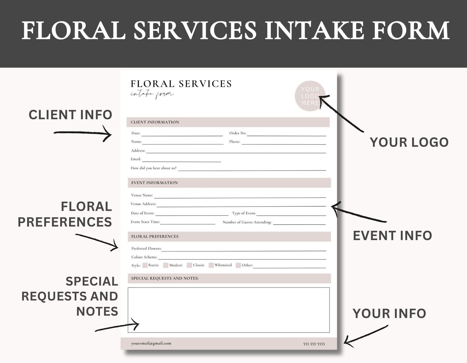 Flower Order Form for Florist Document Template for Florist Business ...
