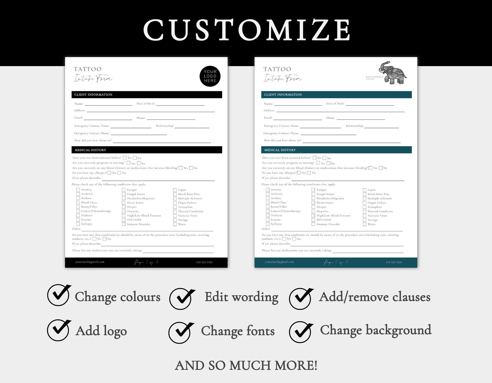 Tattoo Intake Form | Tattoo Consent Form | Tattoo Artist Forms | Tattoo ...