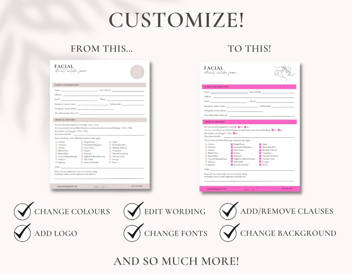 Facial Client Intake Form Facial Treatment Form Facial Consultation ...