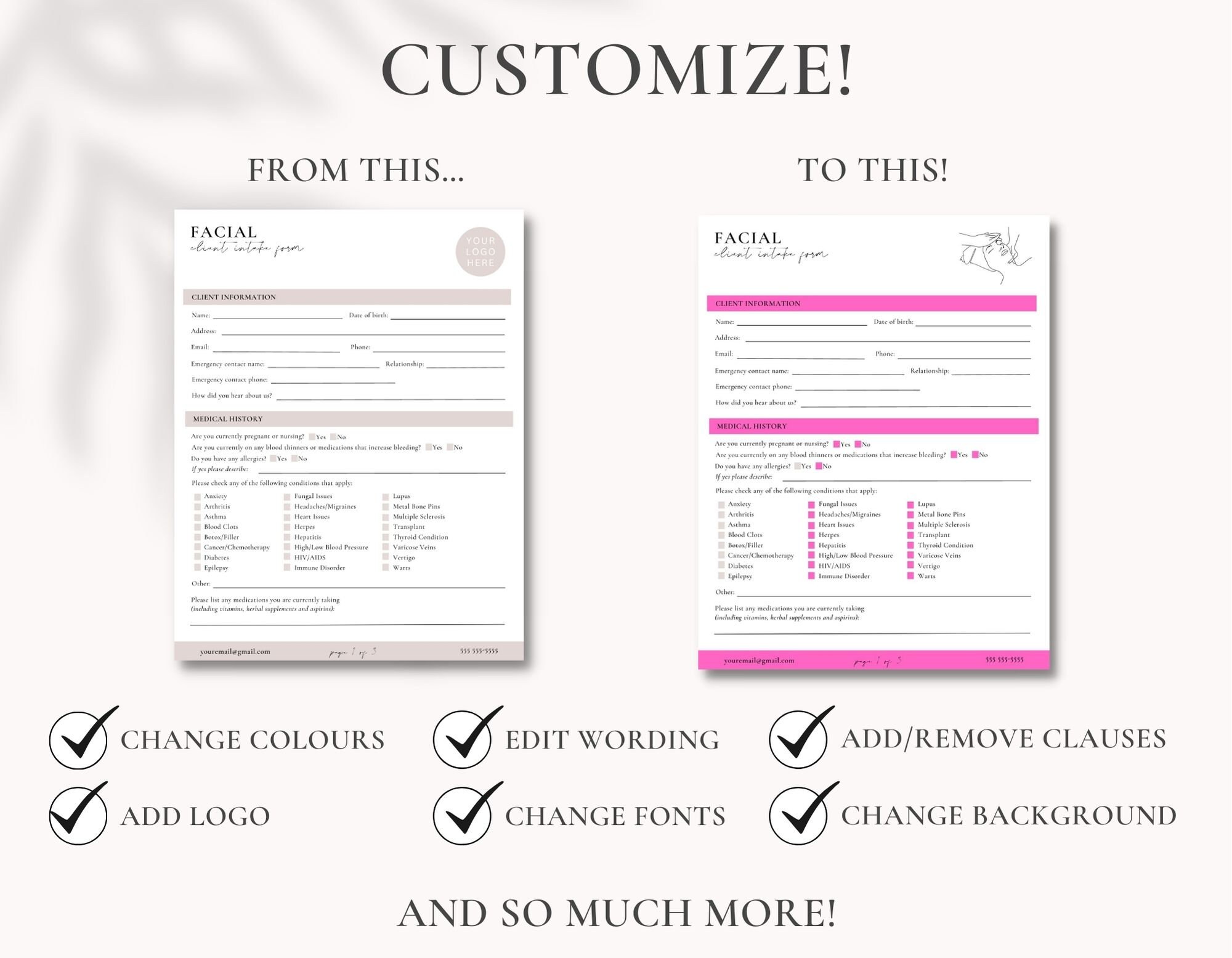 Facial Client Intake Form | Facial Treatment Form | Facial Consultation ...