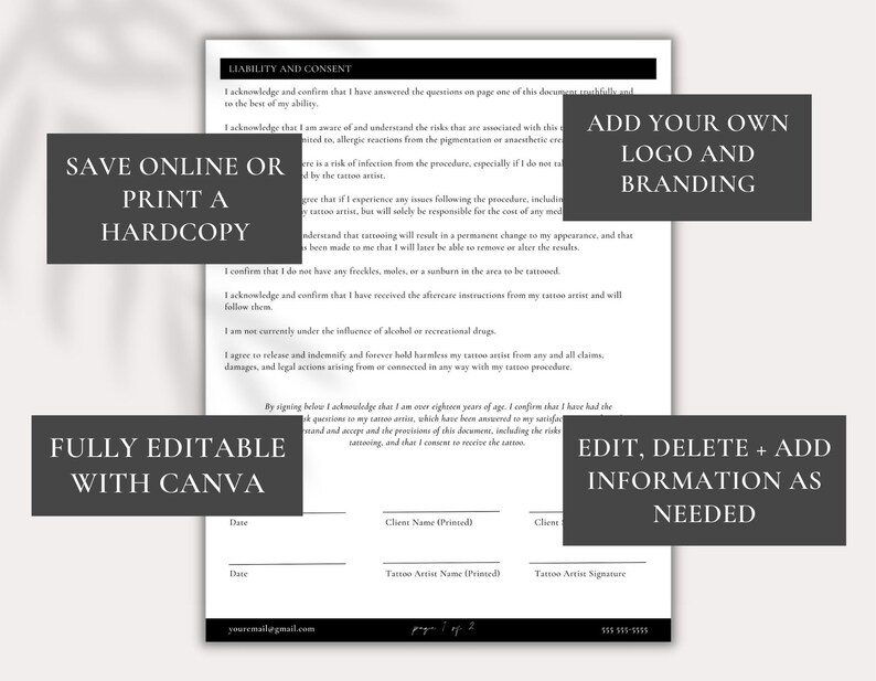 Tattoo Artist Document Bundle Editable Tattoo Consent Form - Etsy
