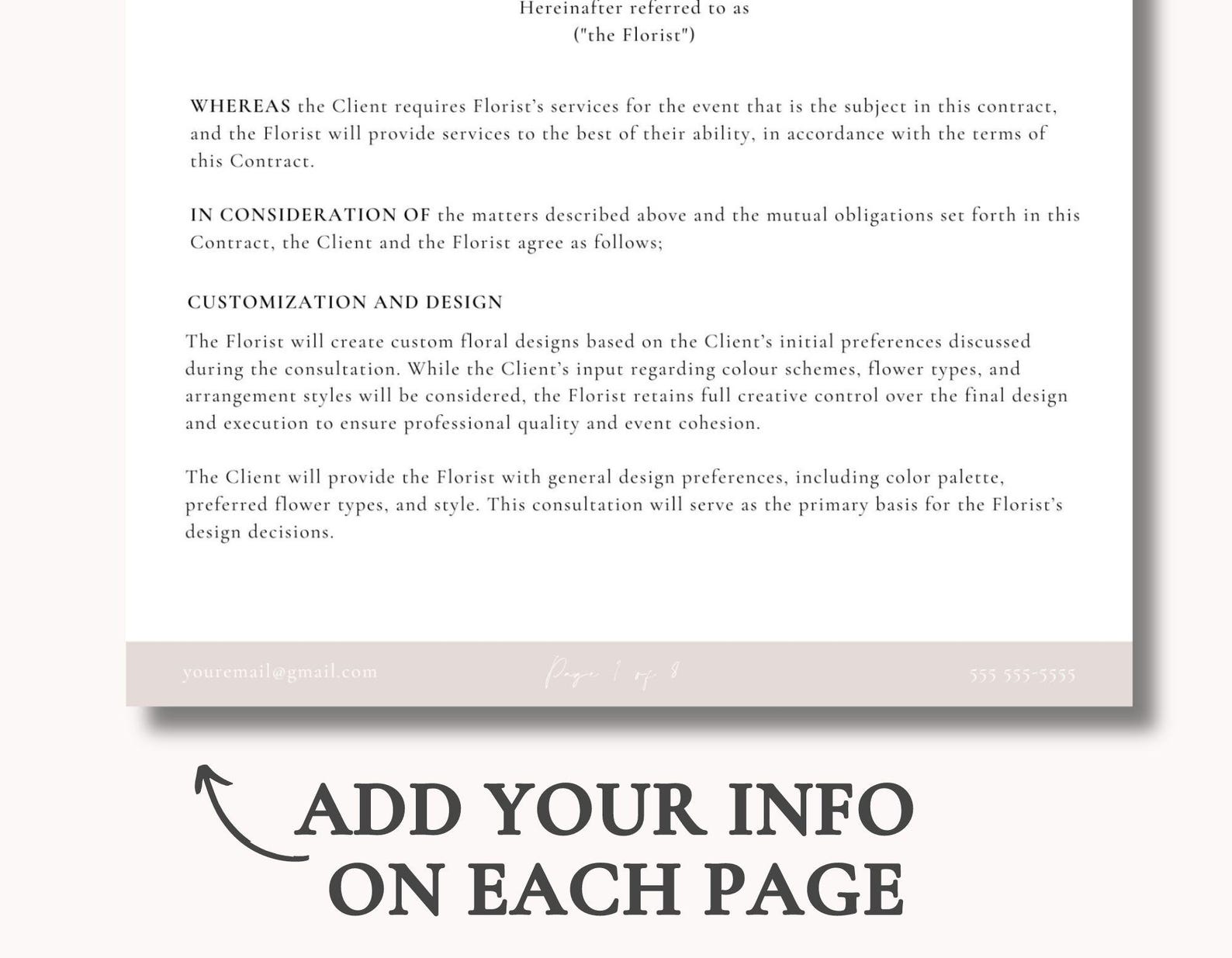 Florist Contract Template Wedding Florist Agreement Florist Contract ...