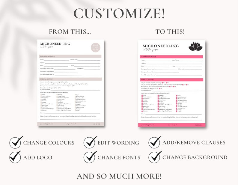 Microneedling Client Intake Form | Microneedling Intake Template ...