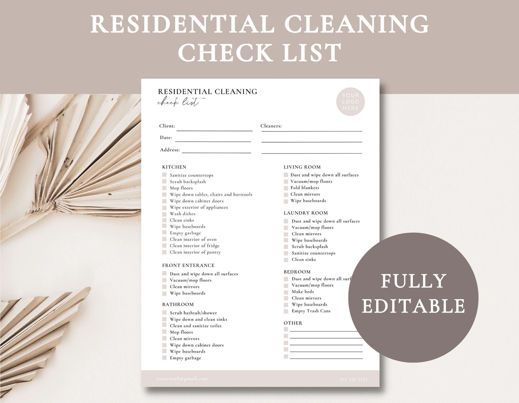 Residential Cleaning Check List | Editable House Cleaning Check List ...