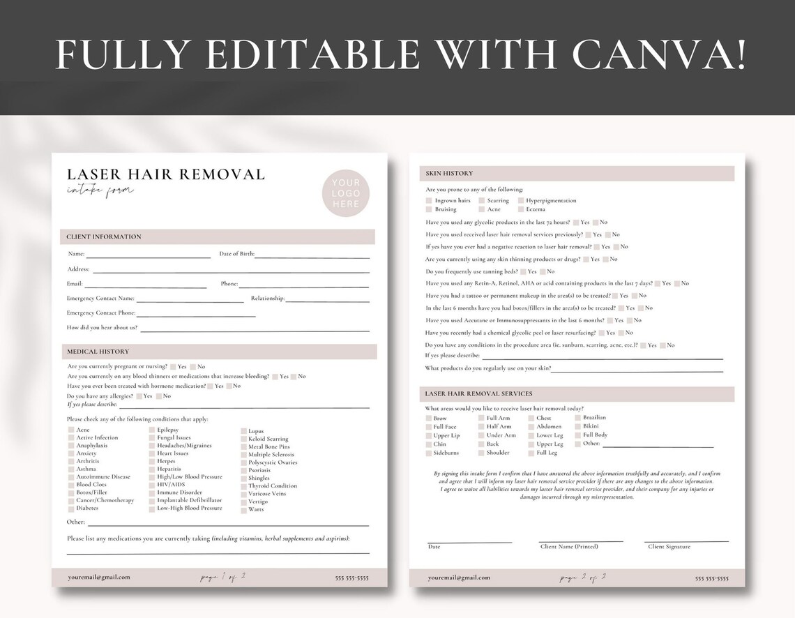 Laser Hair Removal Client Intake Form | Laser Hair Removal Consult Form ...