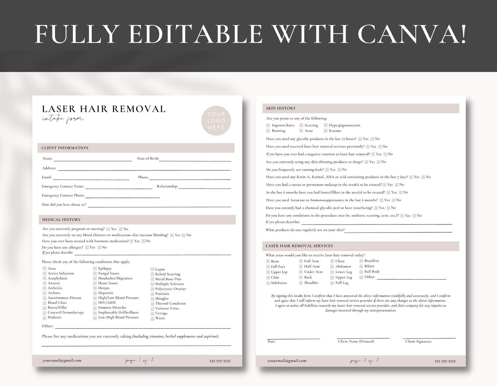 Laser Hair Removal Client Intake Form | Laser Hair Removal Consult Form ...