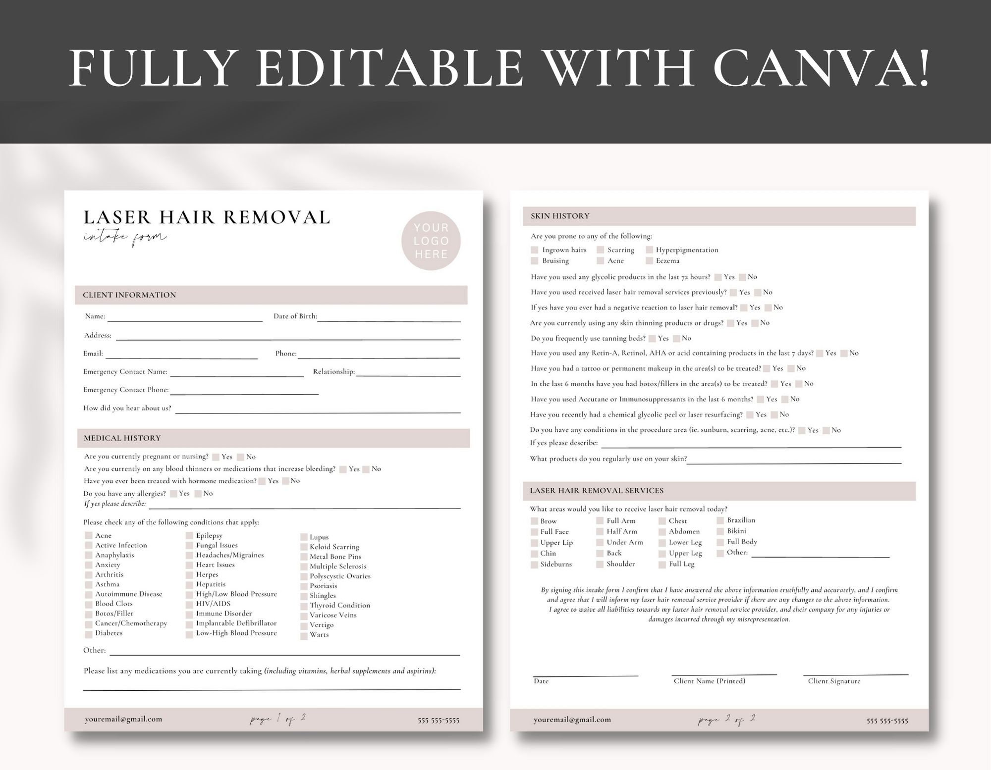 Laser Hair Removal Client Intake Form | Laser Hair Removal Consult Form ...
