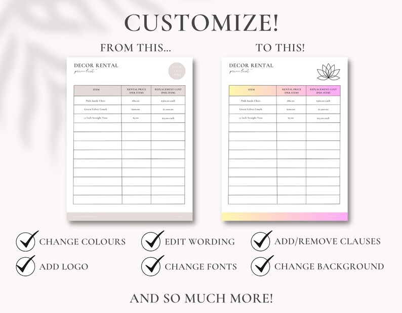 Event Decor Rental Document Bundle Event Decor Rental - Etsy