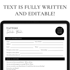 Tattoo Intake Form | Tattoo Consent Form | Tattoo Artist Forms | Tattoo ...