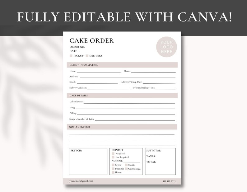 Cake Order Form Template Bakery Template Editable Cake Order Form ...