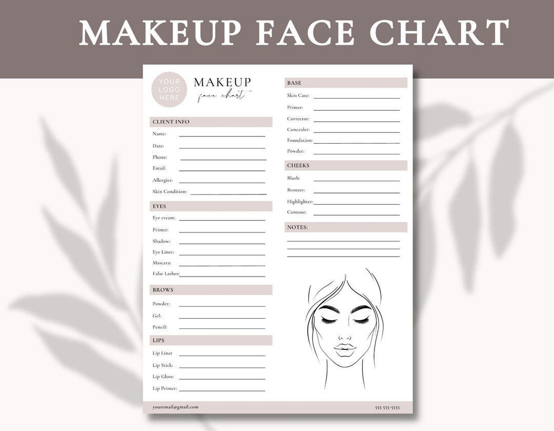 Editable Makeup Face Chart | Makeup Artist Template | Makeup Artist ...