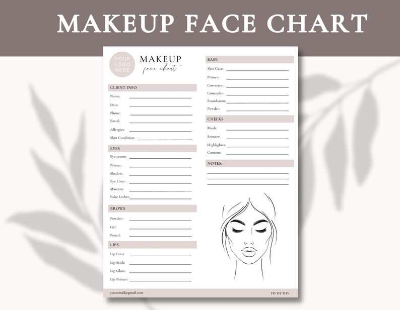 Editable Makeup Face Chart | Makeup Artist Template | Makeup Artist ...