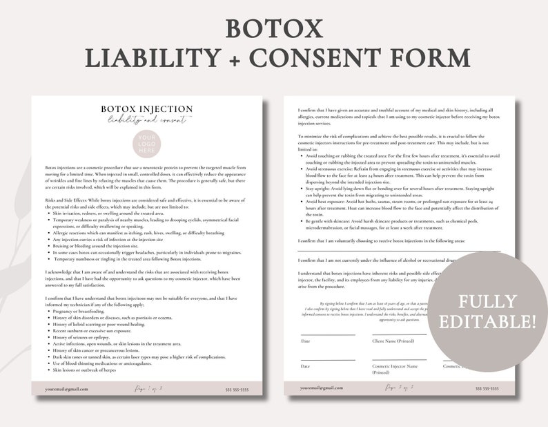 Botox Client Liability and Consent Form | Botox Form | Botox Waiver ...