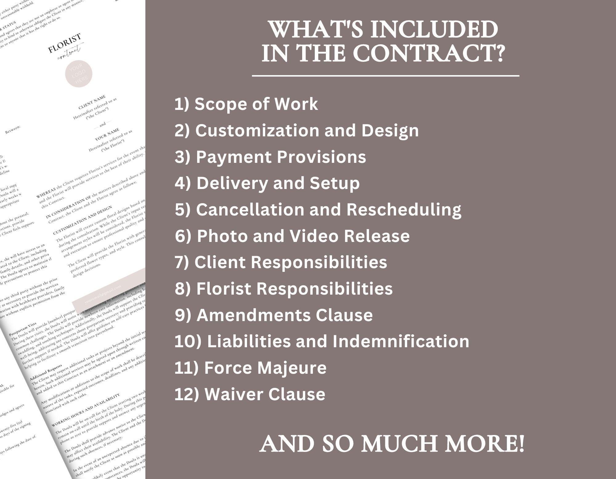 Florist Contract Template Wedding Florist Agreement Florist Contract ...