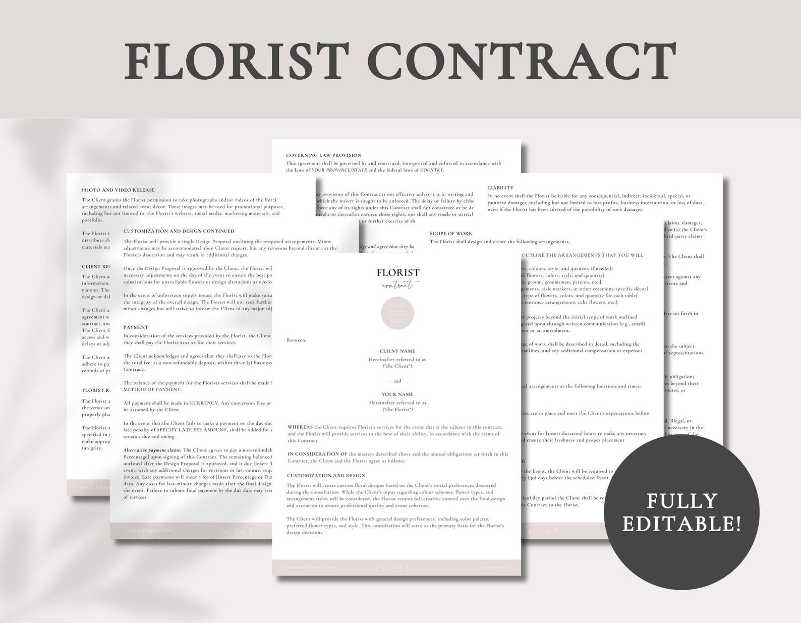 Florist Contract Template Wedding Florist Agreement Florist Contract ...
