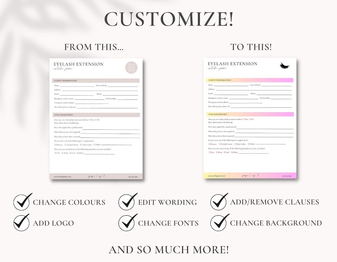 Eyelash Extension Intake Form Eyelash Extension Consent Form Eyelash ...