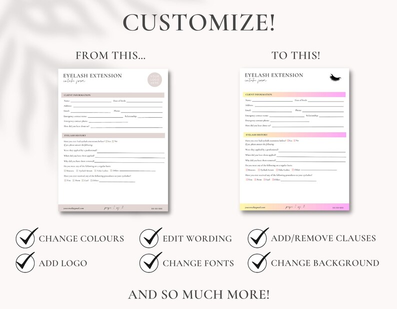 Eyelash Extension Intake Form Eyelash Extension Consent Form Eyelash ...