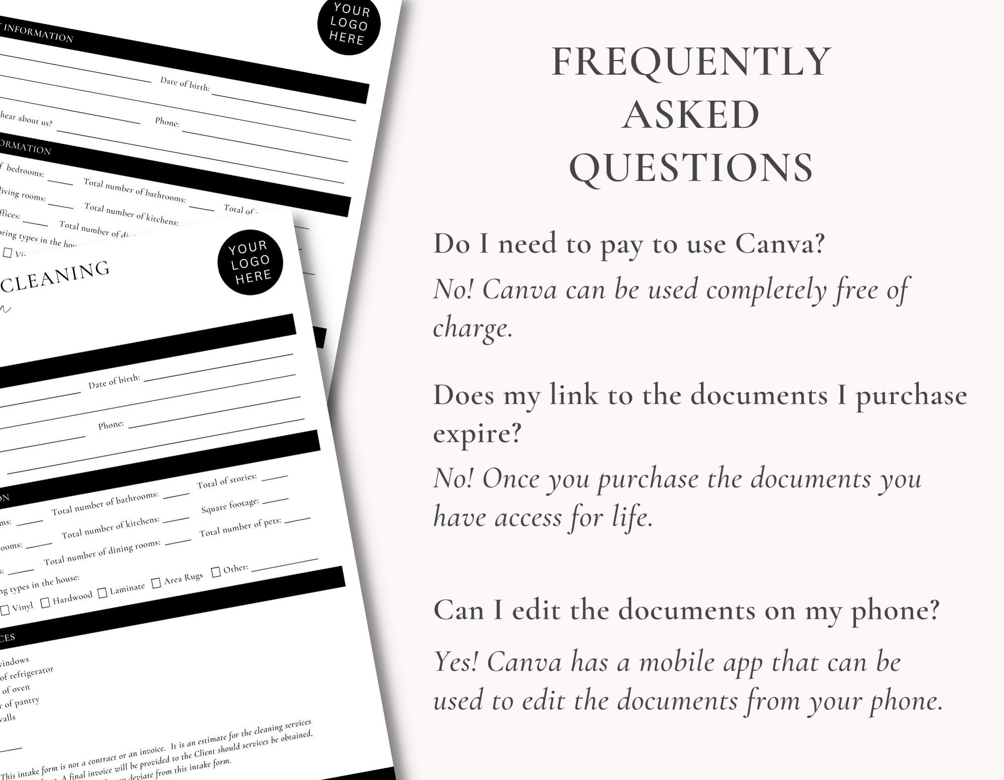 Residential Cleaning Service Client Intake Form | Cleaning Service ...