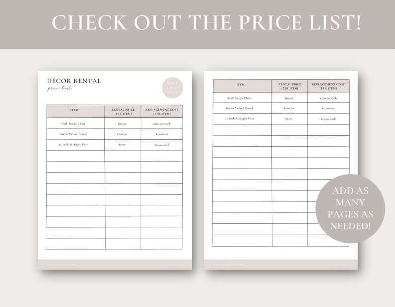 Event Decor Rental Document Bundle | Event Decor Rental Contract ...