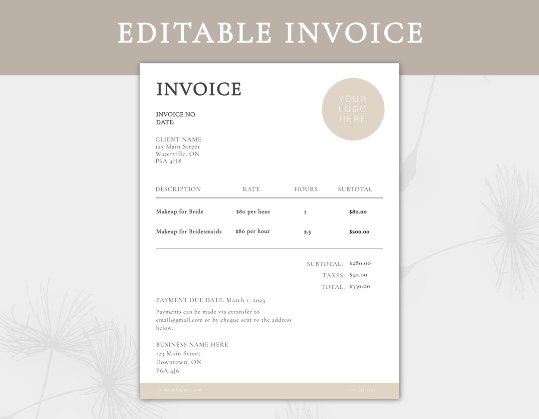 Editable Invoice Form Custom Invoice Form Business Invoice Invoice ...