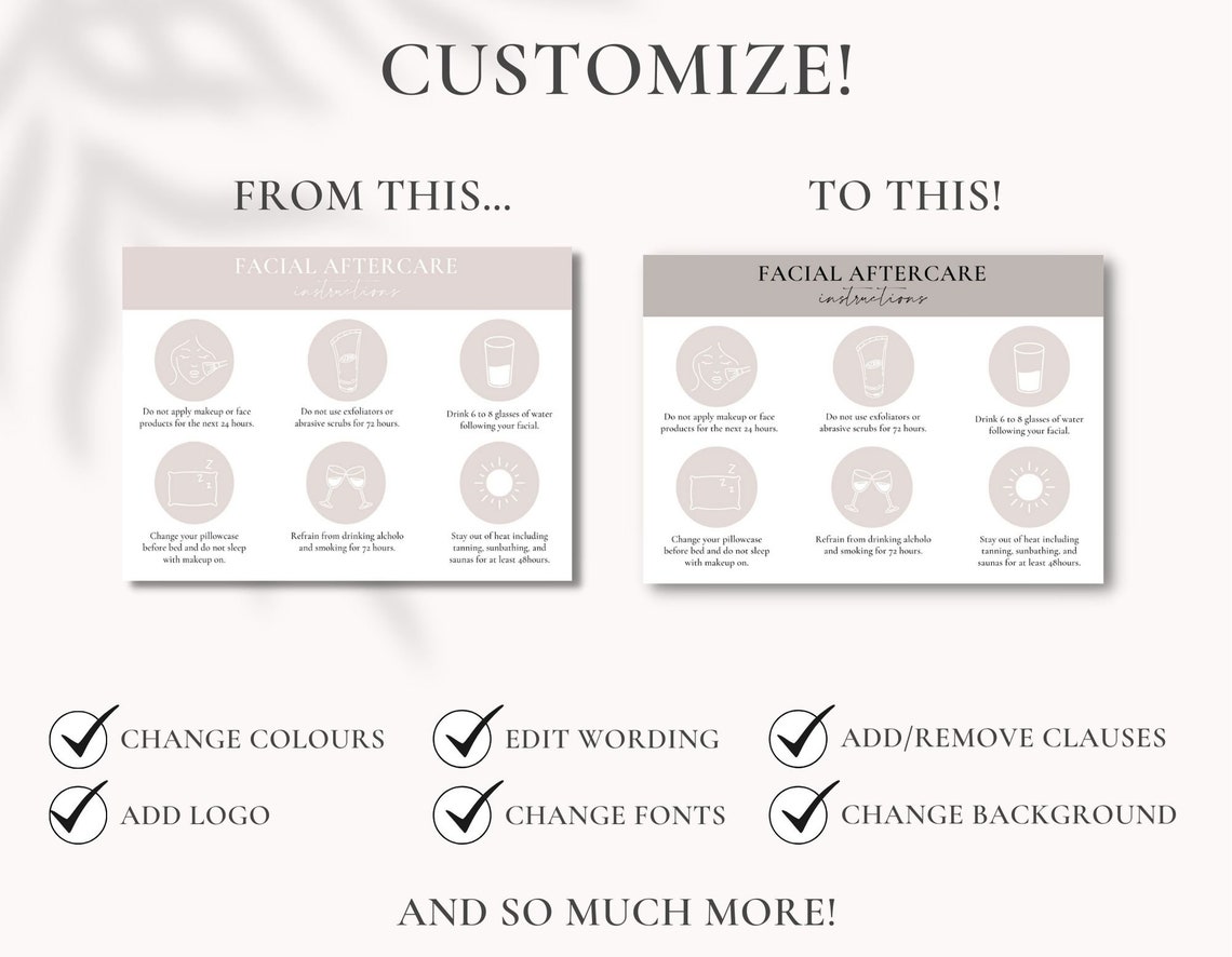 Facial Aftercare Instruction Card | Facial Client Form | Documents for ...