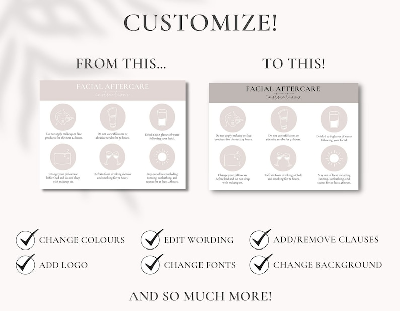 Facial Aftercare Instruction Card | Facial Client Form | Documents for ...