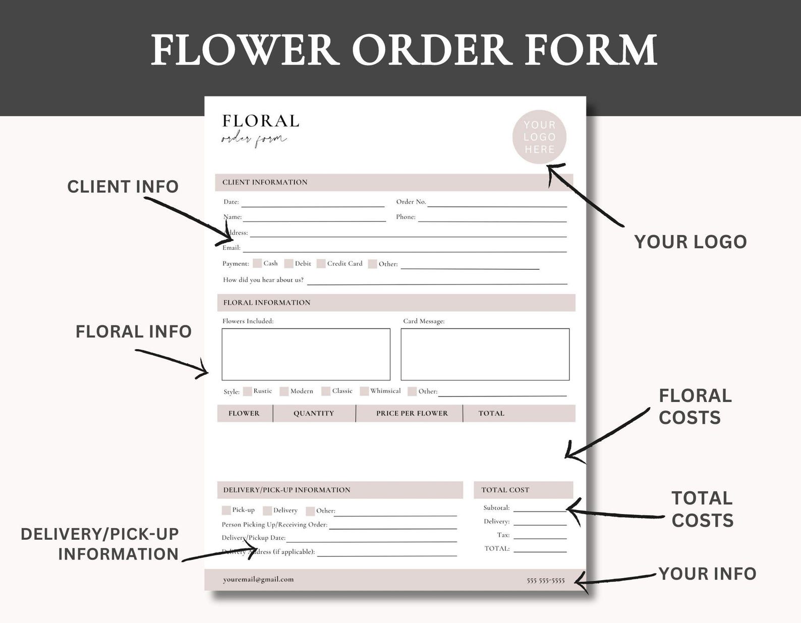 Flower Order Form for Florist Document Template for Florist Business ...