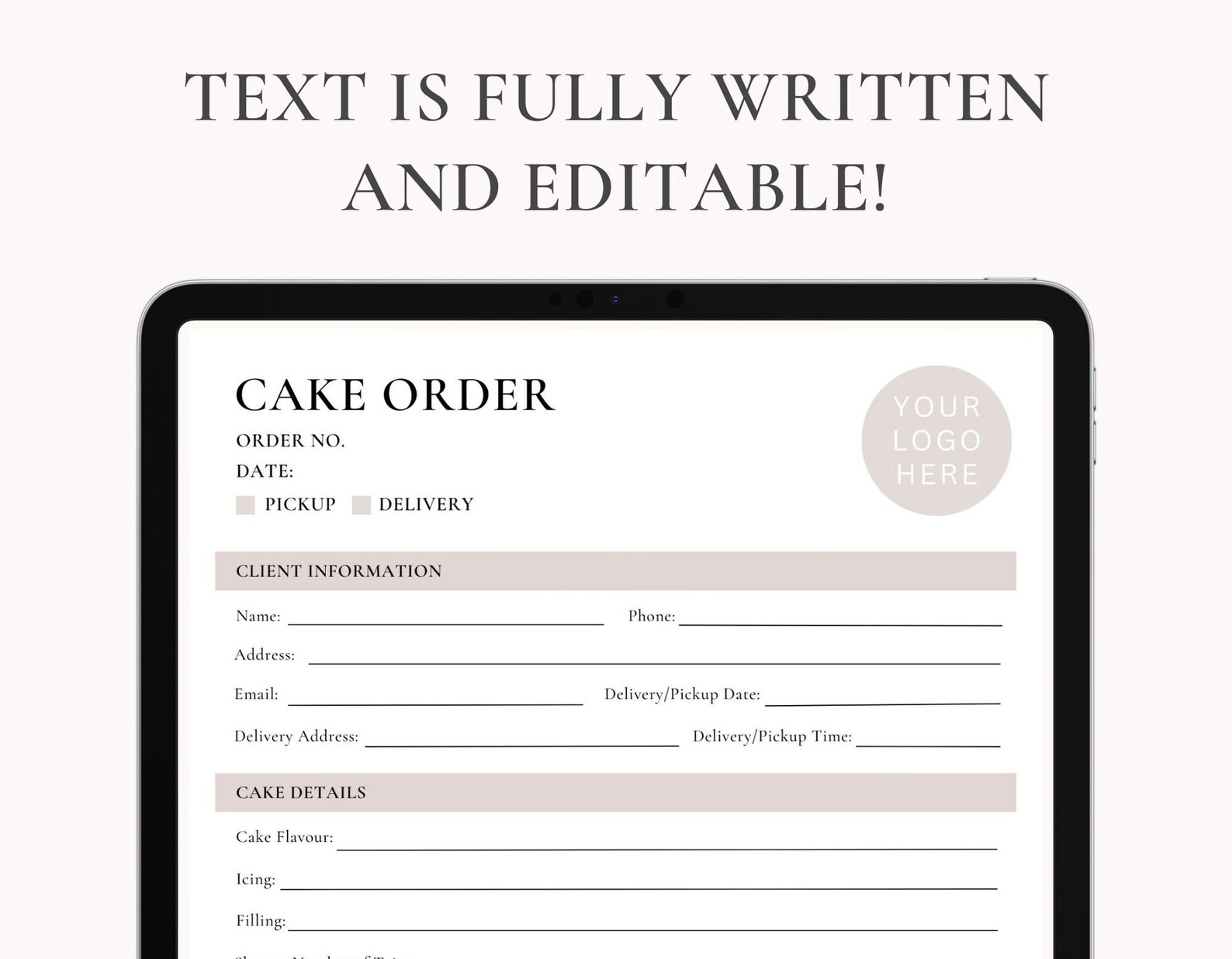 Cake Order Form Template | Bakery Template | Editable Cake Order Form ...