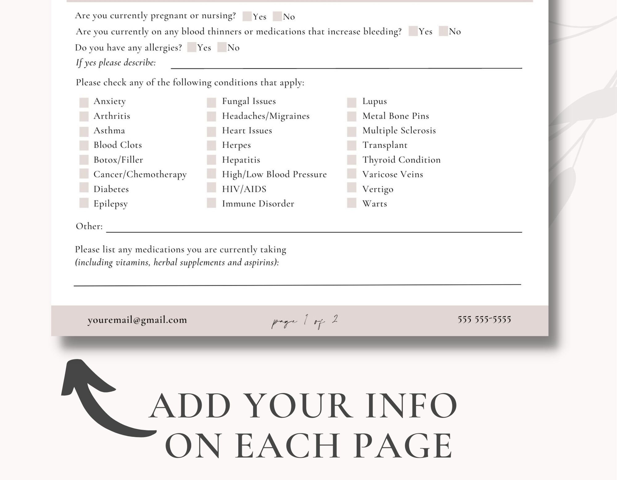 Editable Waxing Treatment Forms | Editable Waxing Client Intake Form ...