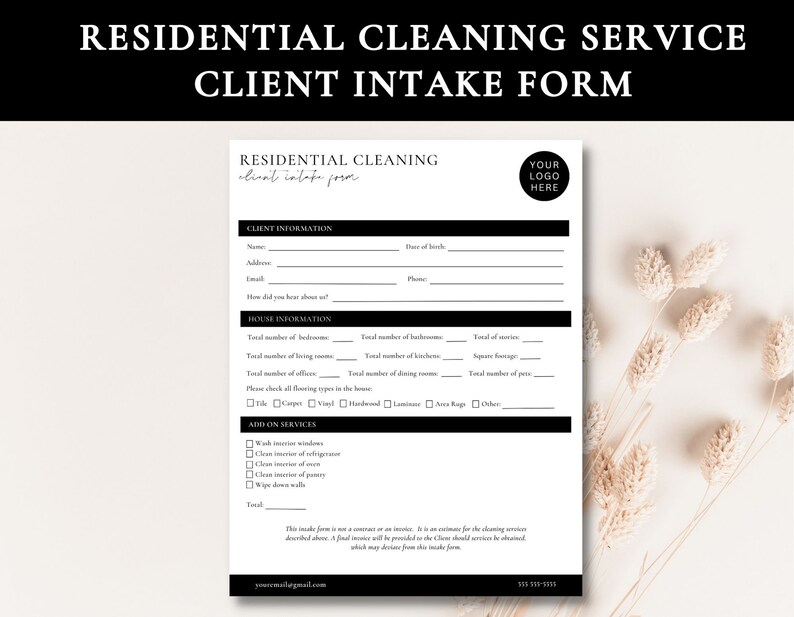 Residential Cleaning Service Client Intake Form | Cleaning Service ...