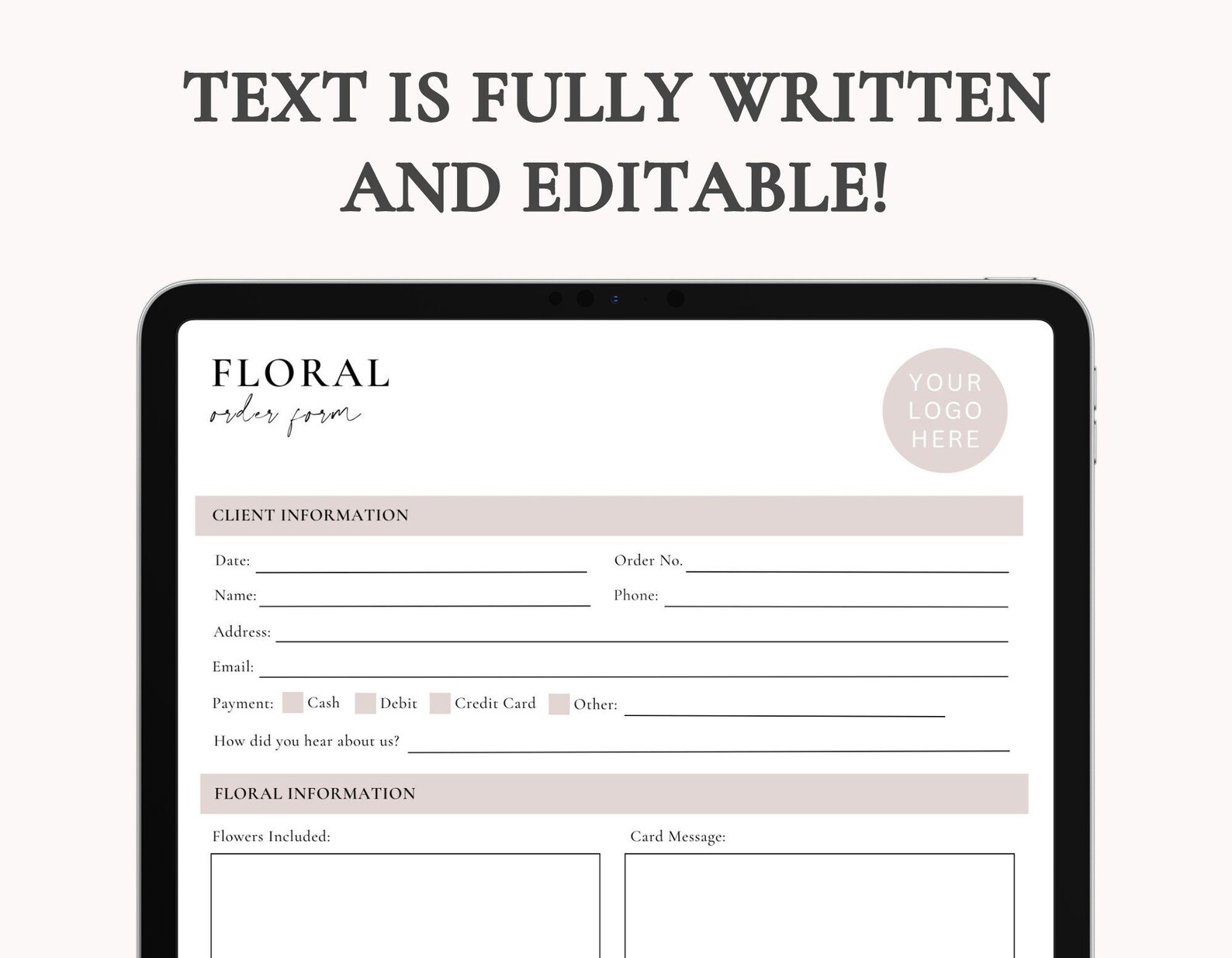 Flower Order Form for Florist Document Template for Florist Business ...