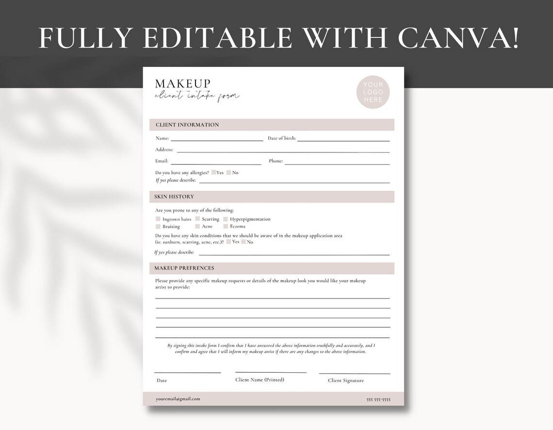 Makeup Artist Client Intake Form | Makeup Client Form | Makeup Artist ...