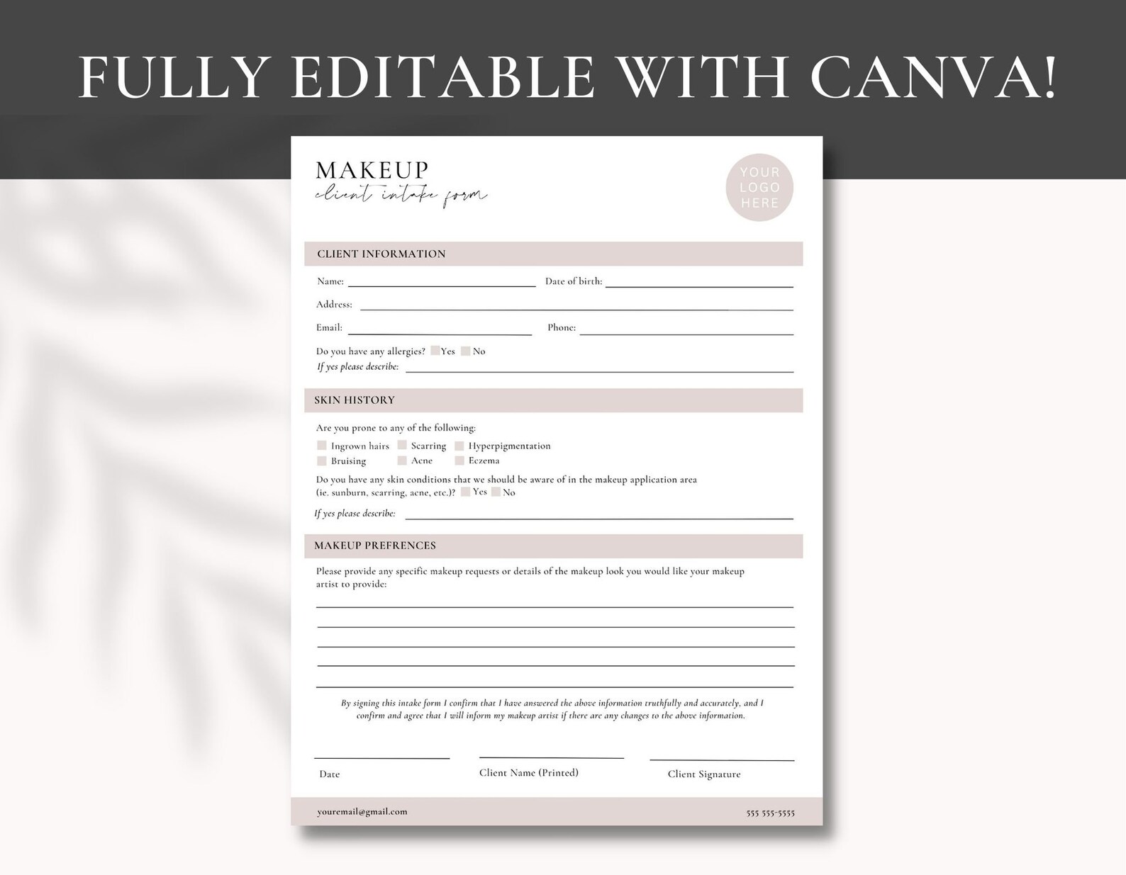 Makeup Artist Client Intake Form | Makeup Client Form | Makeup Artist ...