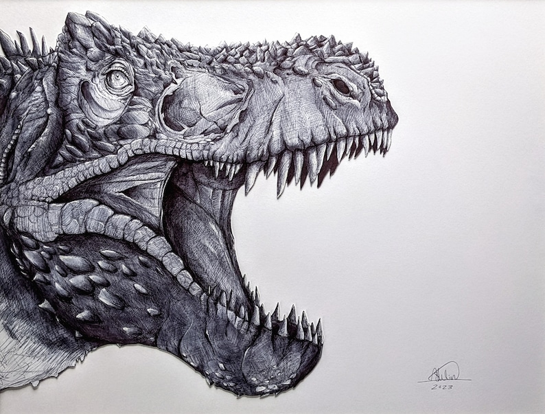 Original Art Print T Rex - Etsy