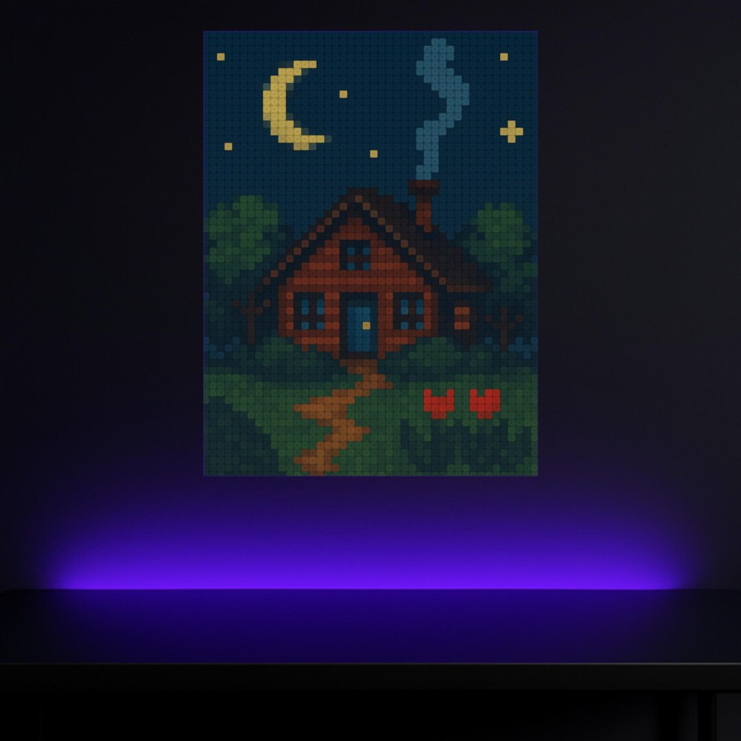 Pixel Art Night House Poster - Cozy Cottagecore Wall Art Print - Dreamy ...