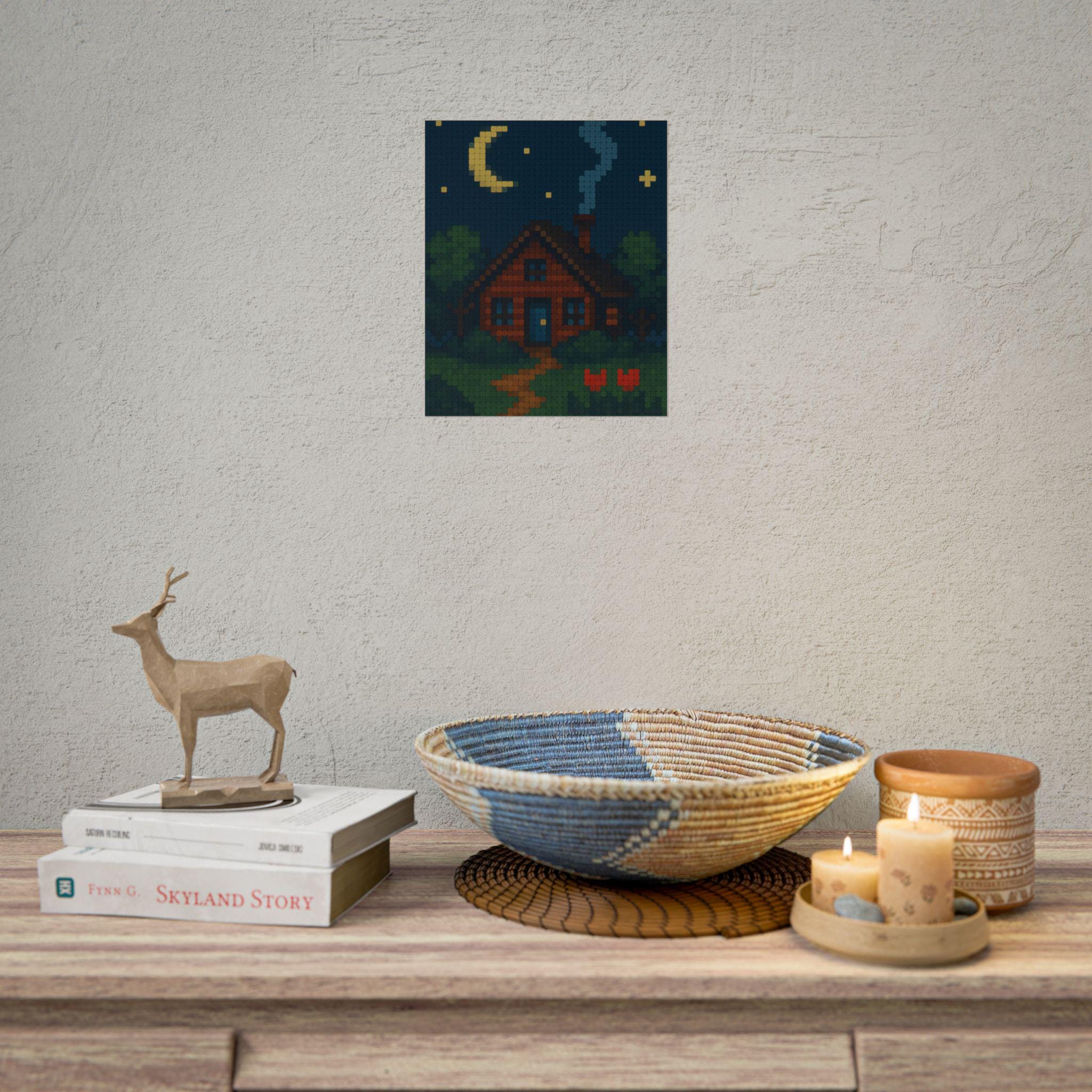 Pixel Art Night House Poster - Cozy Cottagecore Wall Art Print - Dreamy ...
