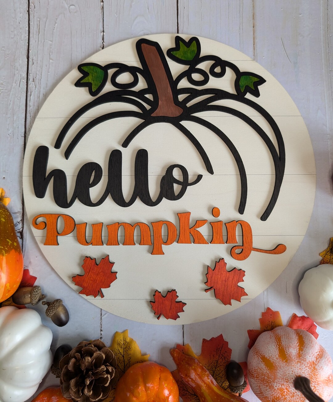 Hello Pumpkin Sign, Autumn Round Signs, Fall Door Signs, Autumn Door ...